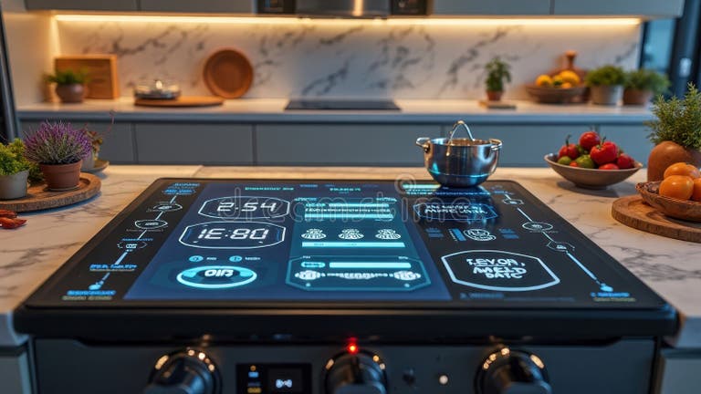 Modern Smart Kitchen with High-tech Induction Stove Display in Stylish ...