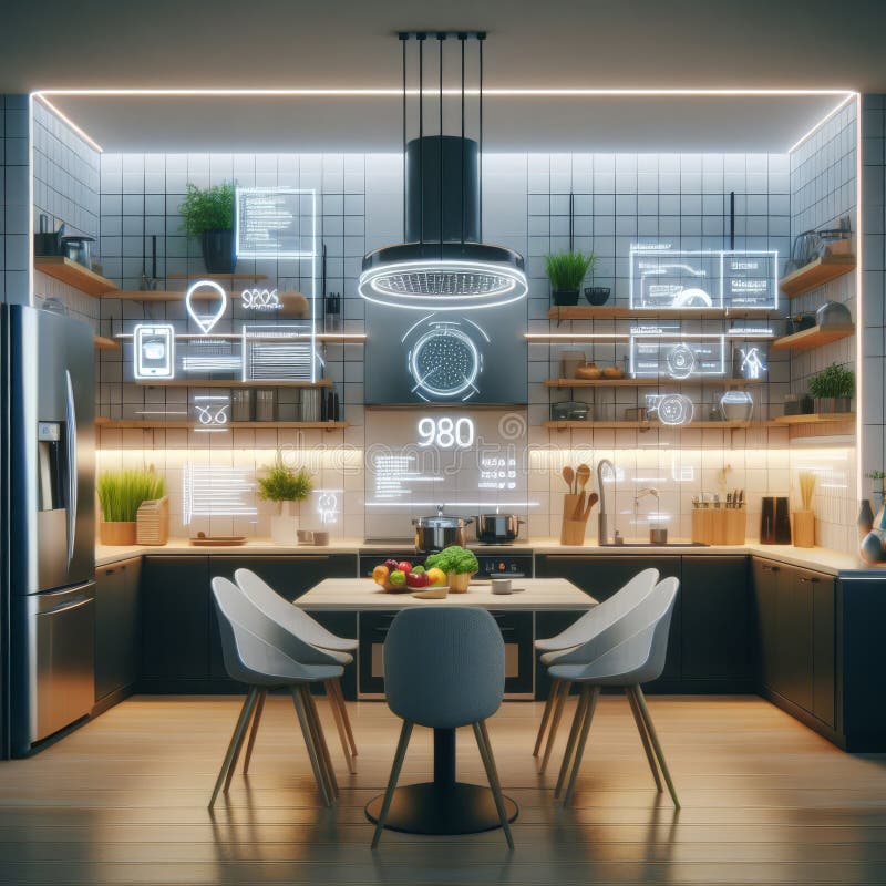 Modern Smart Kitchen with Interactive Interface Stock Photo - Image of ...