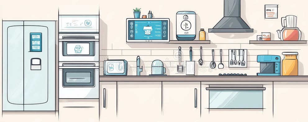 Modern Smart Kitchen Interior with Advanced Appliances and Digital ...