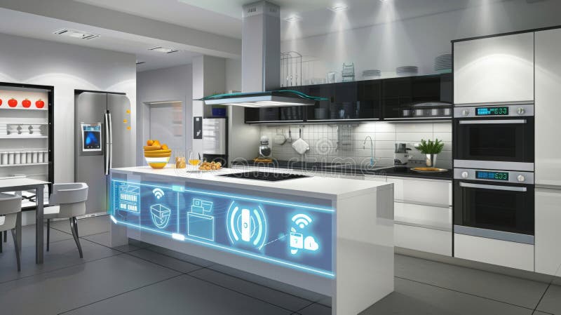 Modern Smart Kitchen Interior with Advanced Technology Stock Image ...
