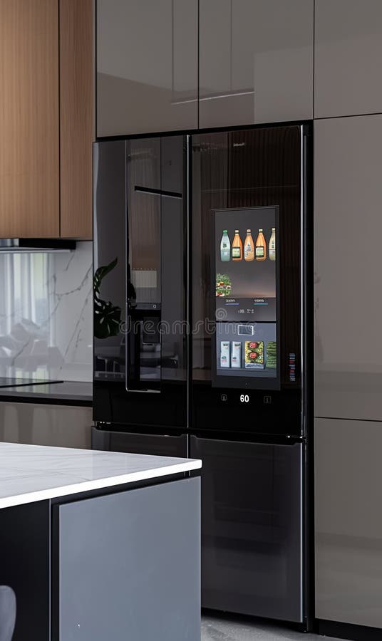 Modern Smart Kitchen Interior with Futuristic Elements, Digital Screen ...