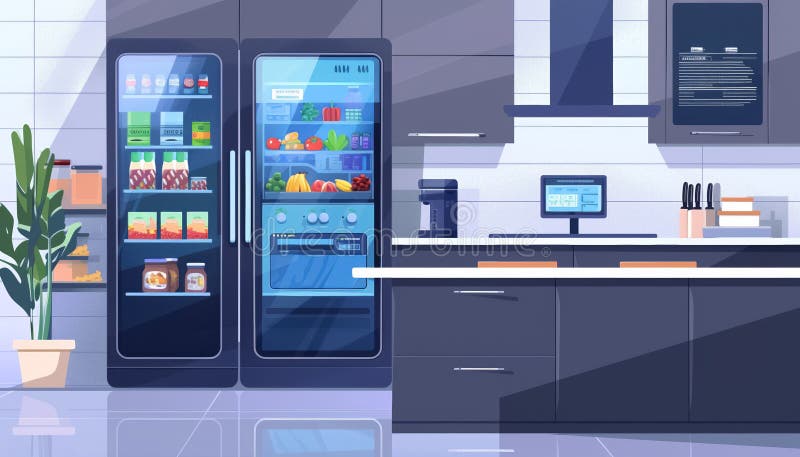 Modern Smart Kitchen Interior with Futuristic Elements, Digital Screen ...