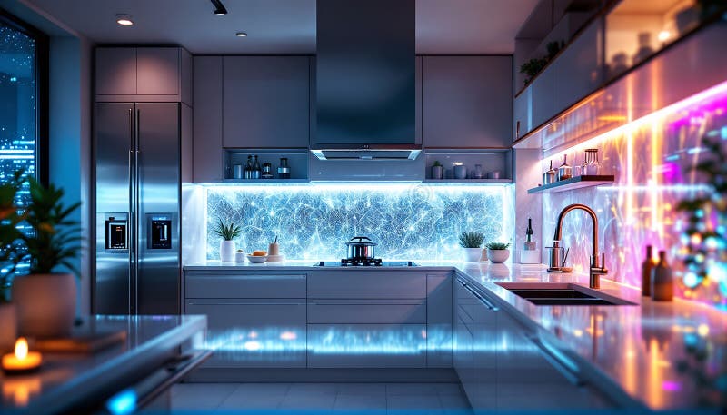 Modern Smart Kitchen at Night Stock Illustration - Illustration of ...