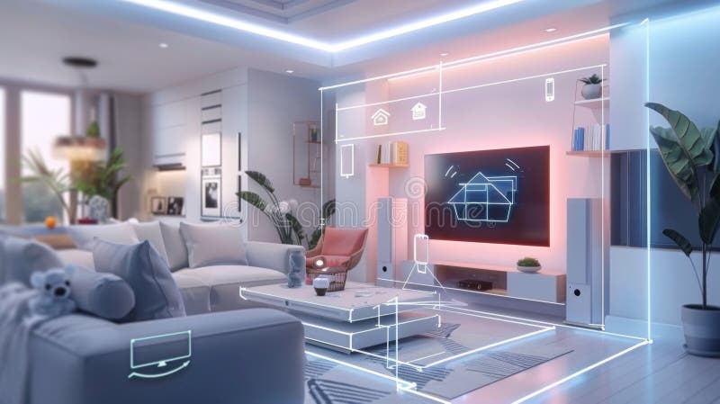 Modern Smart Living Room Interior with Digital Technology and Cozy ...