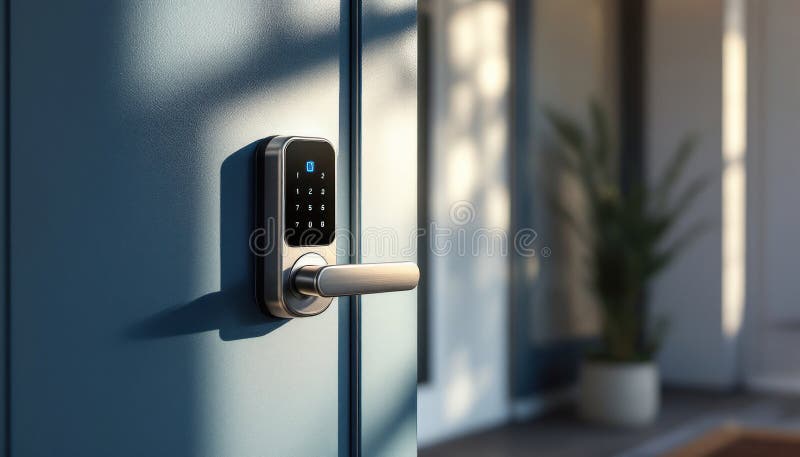 Modern Smart Lock on a Front Door with Keypad Stock Illustration ...