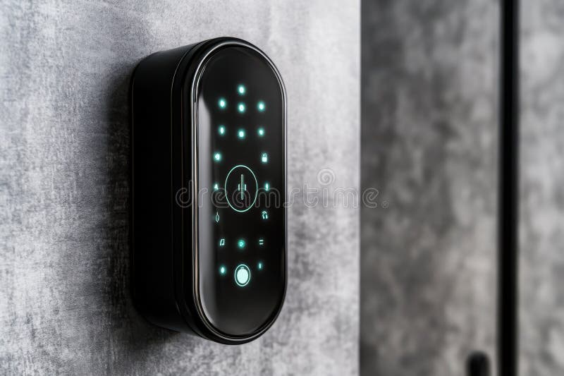 Smart Lock Installation on Grey Wall with Glowing Keypad in Modern ...