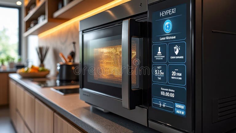 Modern Smart Microwave Oven in Contemporary Kitchen Setting Stock Image ...