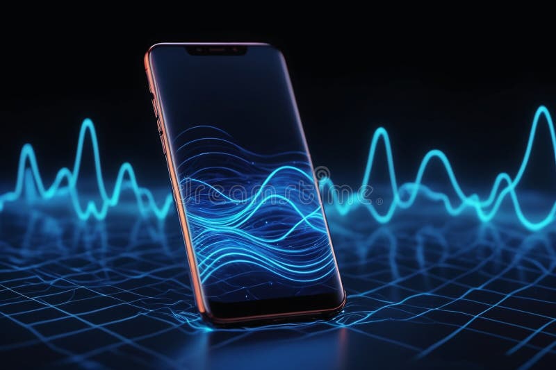 Modern Smart Mobile Phone with Waves Stock Illustration - Illustration ...