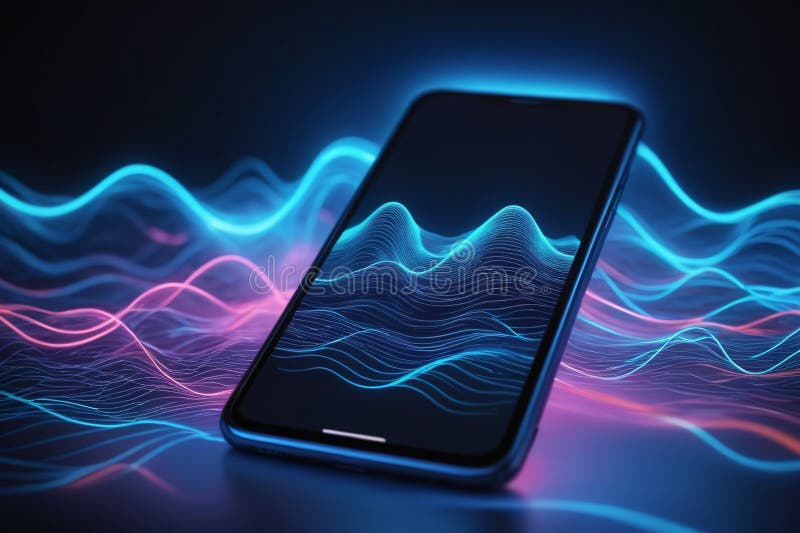Modern Smart Mobile Phone with Waves Stock Illustration - Illustration ...