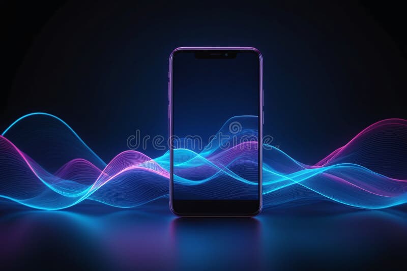Modern Smart Mobile Phone with Waves Stock Illustration - Illustration ...
