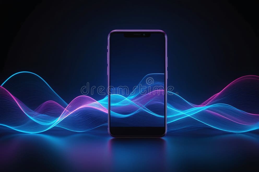 Modern Smart Mobile Phone with Waves Stock Illustration - Illustration ...