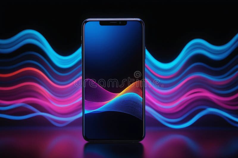 Modern Smart Mobile Phone with Waves Stock Illustration - Illustration ...