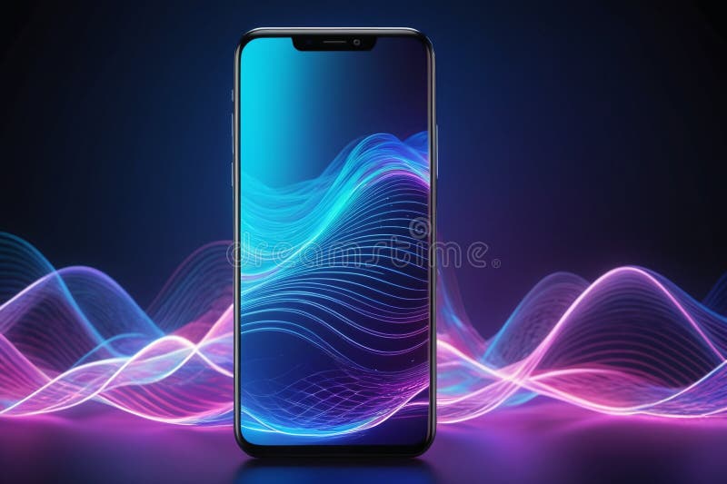Modern Smart Mobile Phone with Waves Stock Illustration - Illustration ...