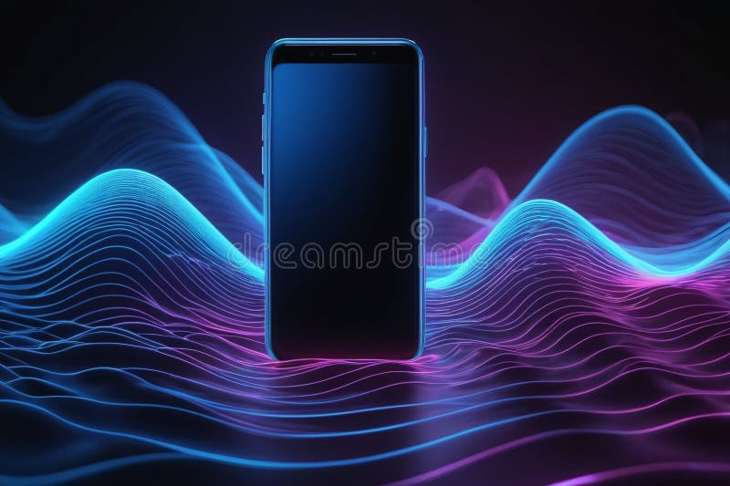Modern Smart Mobile Phone with Waves Stock Illustration - Illustration ...