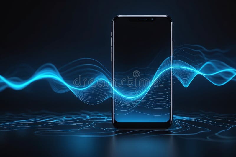 Modern Smart Mobile Phone with Waves Stock Illustration - Illustration ...