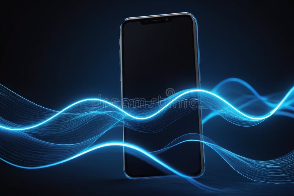 Modern Smart Mobile Phone with Waves Stock Illustration - Illustration ...