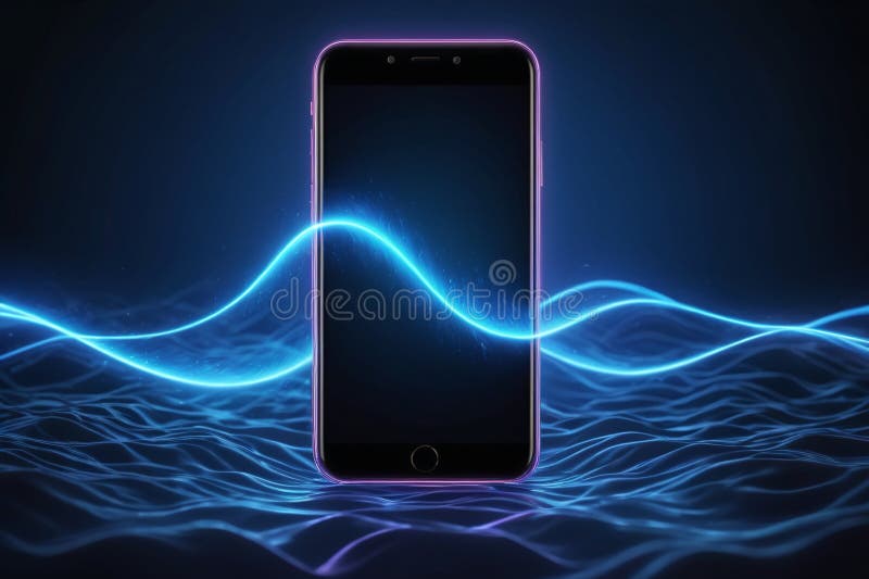 Modern Smart Mobile Phone with Waves Stock Illustration - Illustration ...