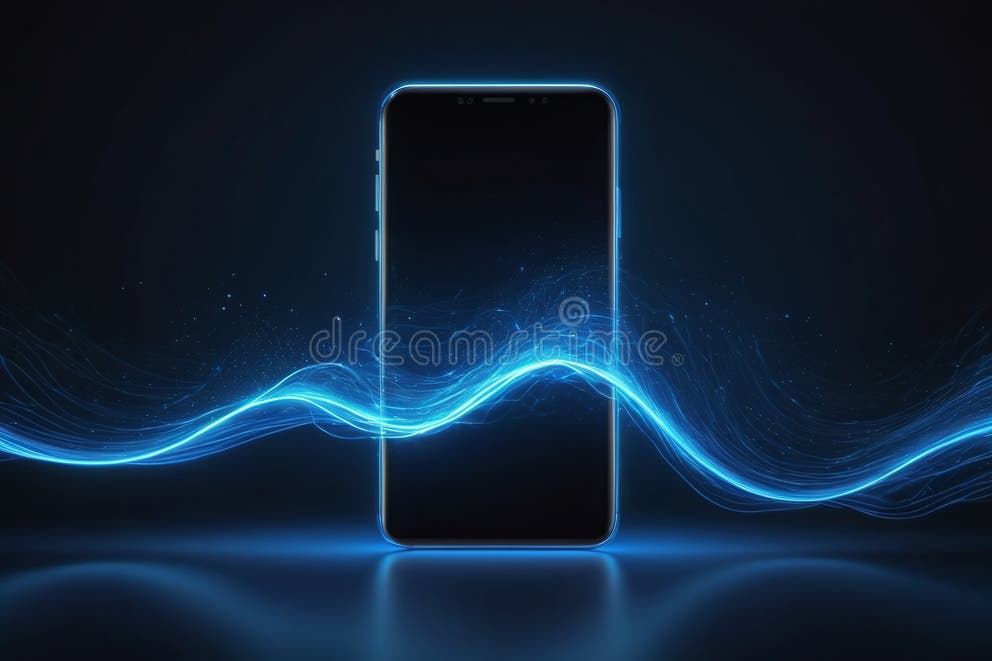 Modern Smart Mobile Phone with Waves Stock Illustration - Illustration ...
