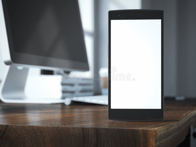 Modern Smart Phone with Blank Screen on the Wooden Table. Stock Photo ...