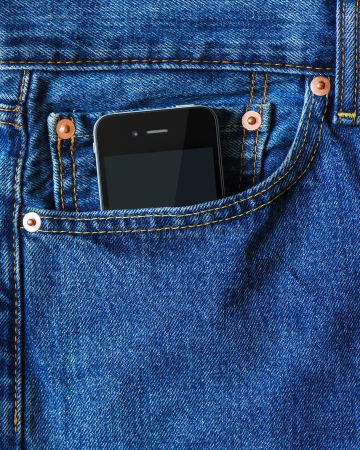 Modern Smart Phone in Front Pocket of Blue Denim Jeans. Stock Photo ...