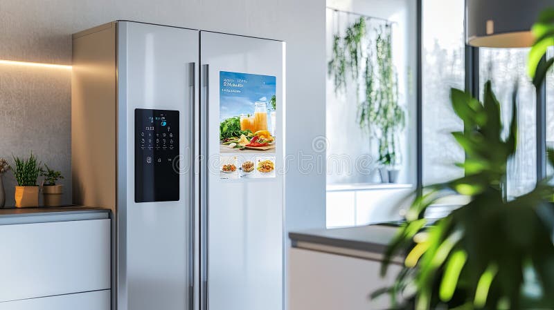 A Modern Smart Refrigerator with an Interactive Screen Displaying ...