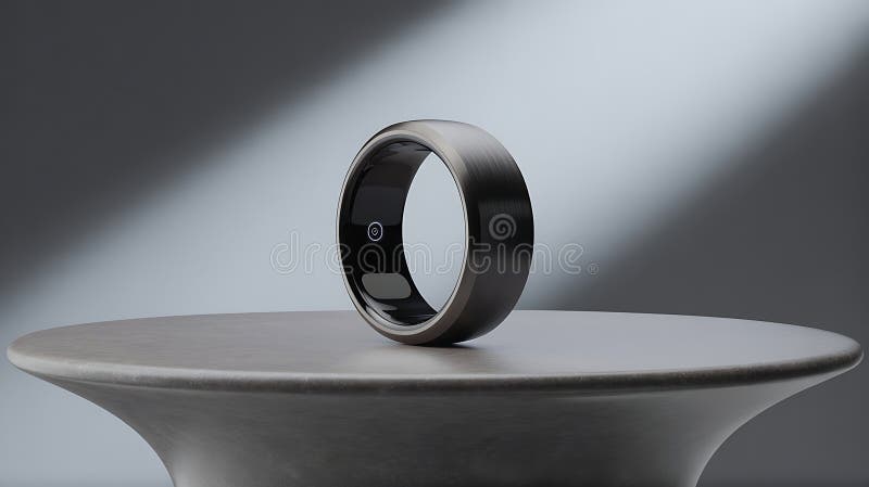 Modern Smart Ring with Digital Display Resting on Sleek Curved Platform ...