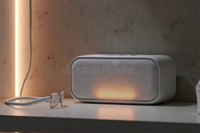 Modern Smart Speaker with Subtle Ambient Lighting on Minimalist Shelf ...