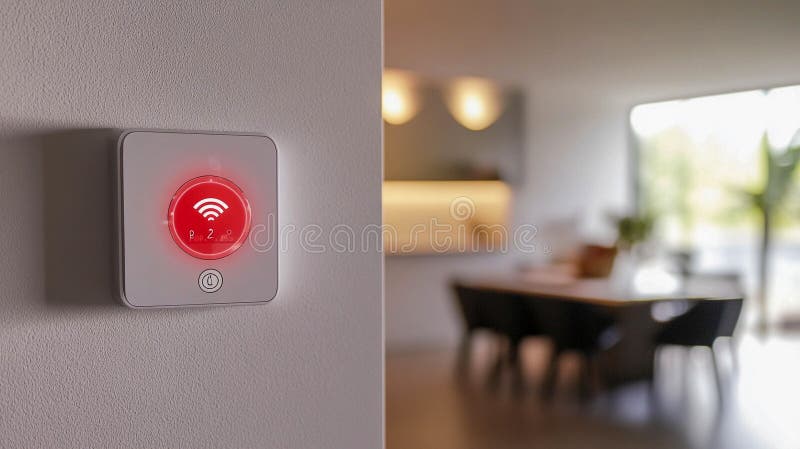 Modern Smart Thermostat Displaying a Red Indicator Light in a ...