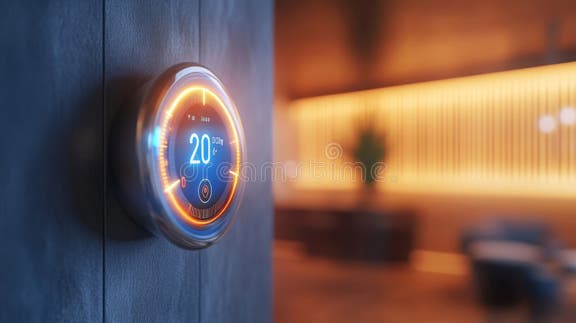 Modern Smart Thermostat Displays Room Temperature Setting Stock ...