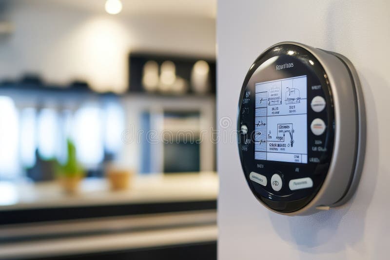 Modern Smart Thermostat on a Kitchen Wall Displaying Home Temperature ...