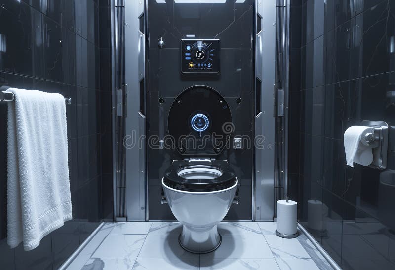 A Modern, Smart Toilet with Digital Controls in a Stylish Bathroom ...