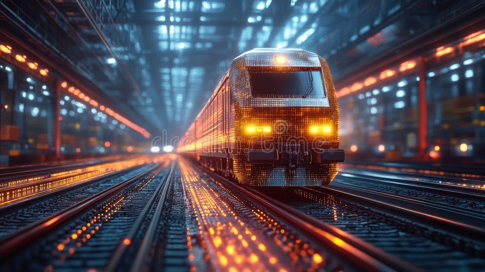 Modern Smart Train Navigating through an Advanced Transportation Hub ...