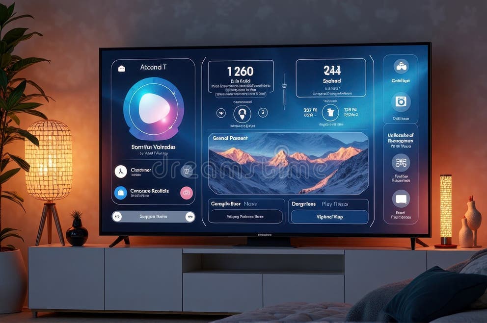 Modern Smart Tv Interface in Cozy Living Room with Ambient Lighting ...
