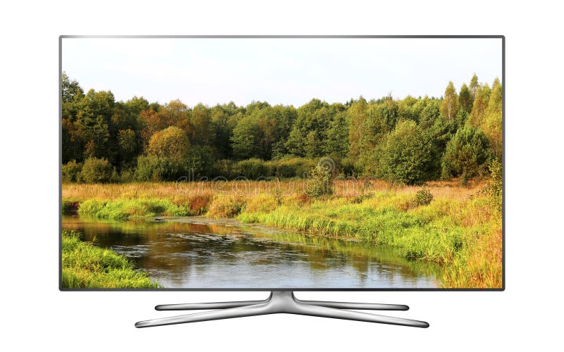 Smart TV Screen Isolated with Nature Wallpaper Stock Image - Image of ...