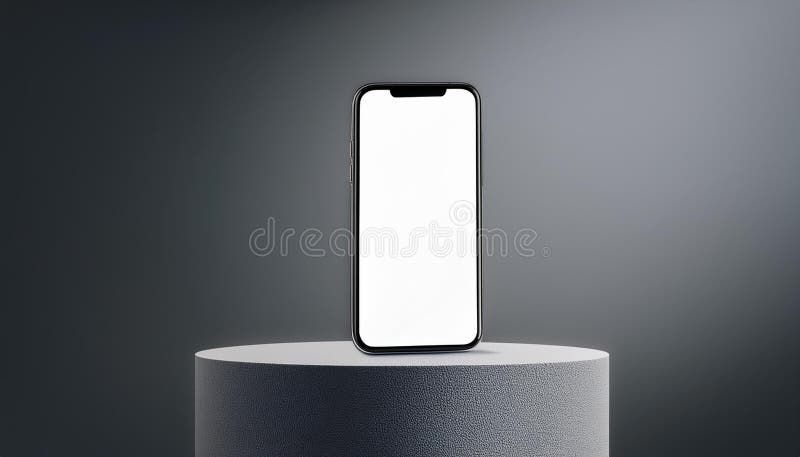 Modern Smartphone with Blank Screen on a Grey Pedestal. 3D Rendering ...