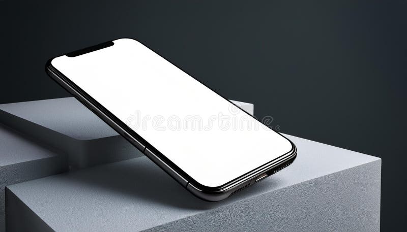 Modern Smartphone with Blank Screen on a Grey Pedestal. 3D Rendering ...