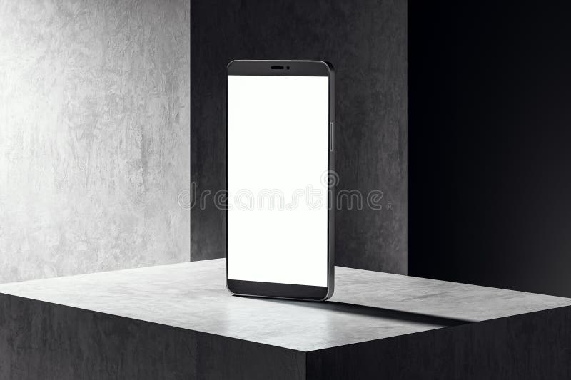 Modern Smartphone with Blank Screen on a Grey Pedestal. 3D Rendering ...