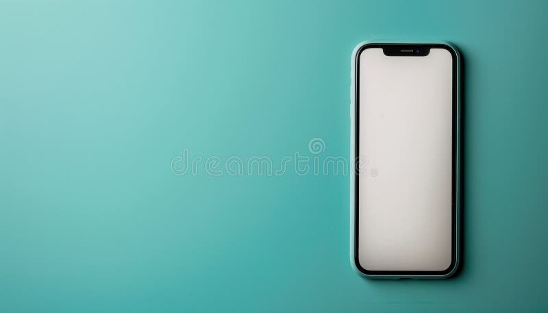 Modern Smartphone with Blank Screen on Turquoise Background Stock ...