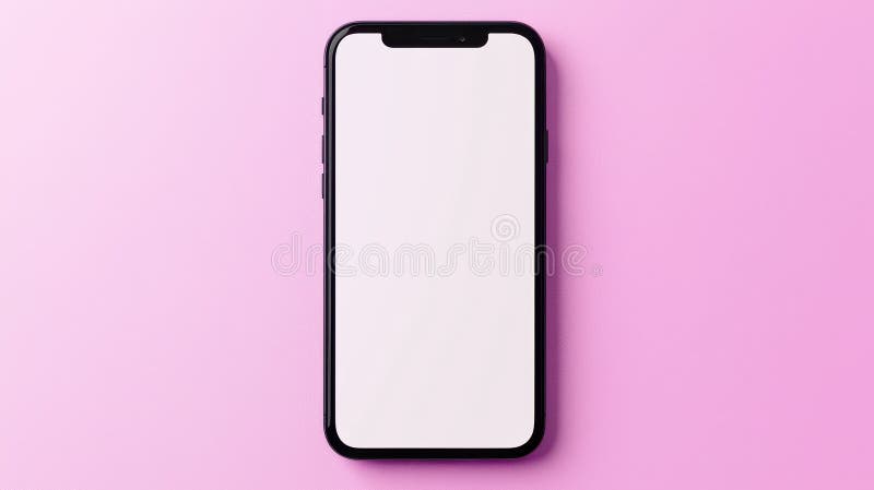 A Modern Smartphone with a Blank White Screen Rests on a Soft Pink ...