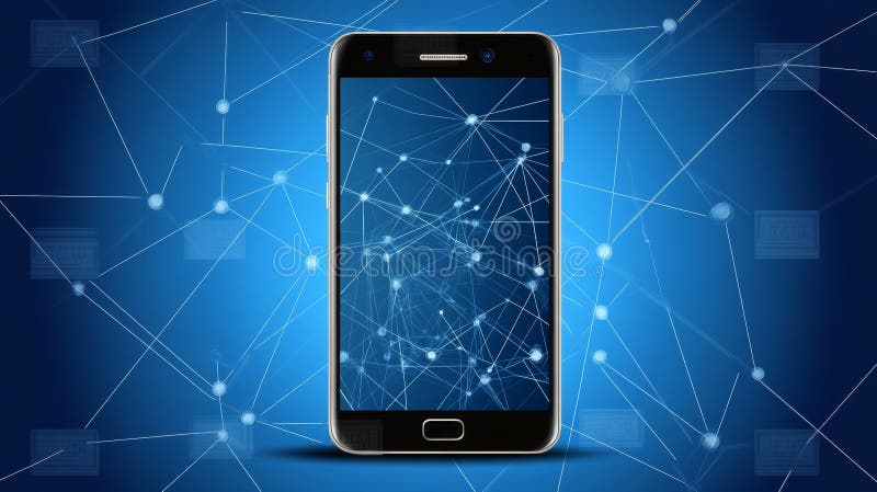 Modern Smartphone on Blue Background with Futuristic Communication ...