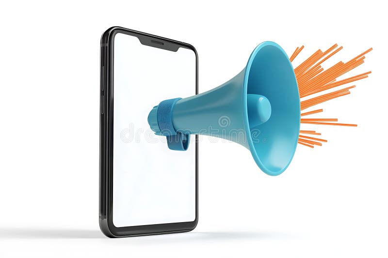 Modern Smartphone with Bright Teal Megaphone Projecting Orange ...