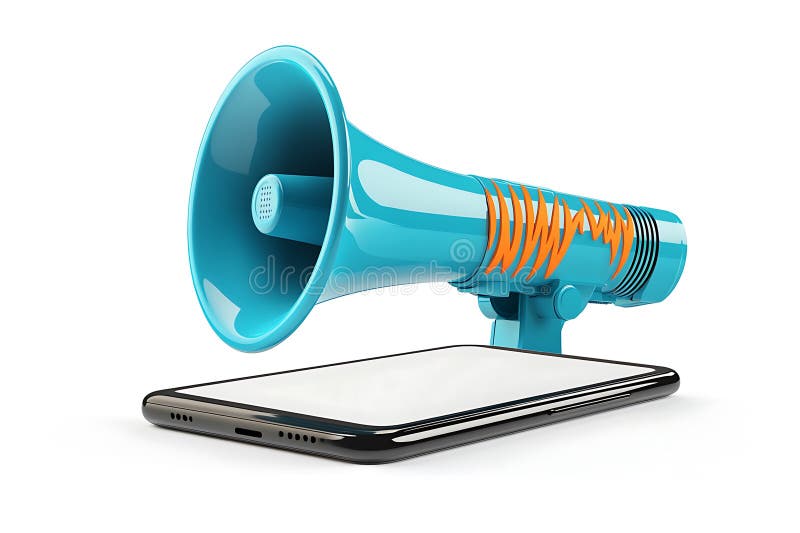 Modern Smartphone with Bright Teal Megaphone Projecting Orange ...