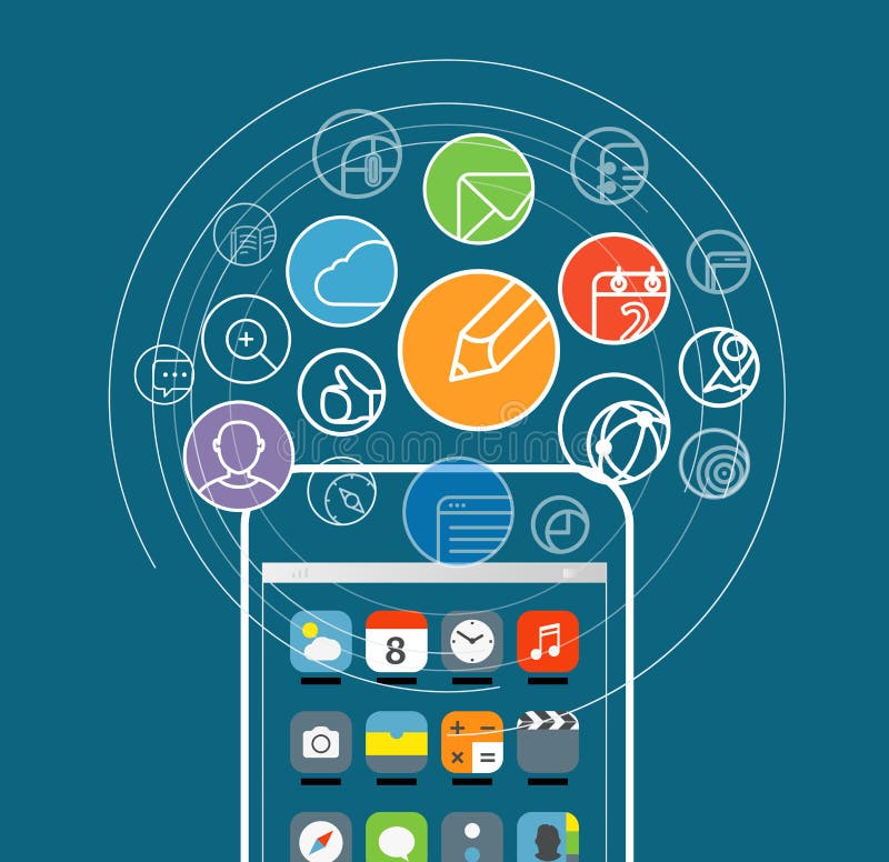 Smartphone with Communication Icons Stock Vector - Illustration of blue ...