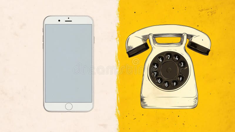 Modern Smartphone Compared To Vintage Rotary Phone Illustrating ...