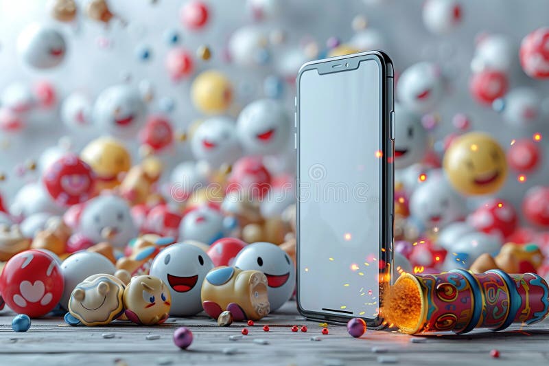 Smartphone Explodes Amidst a Cloud of Emoji Stock Illustration ...