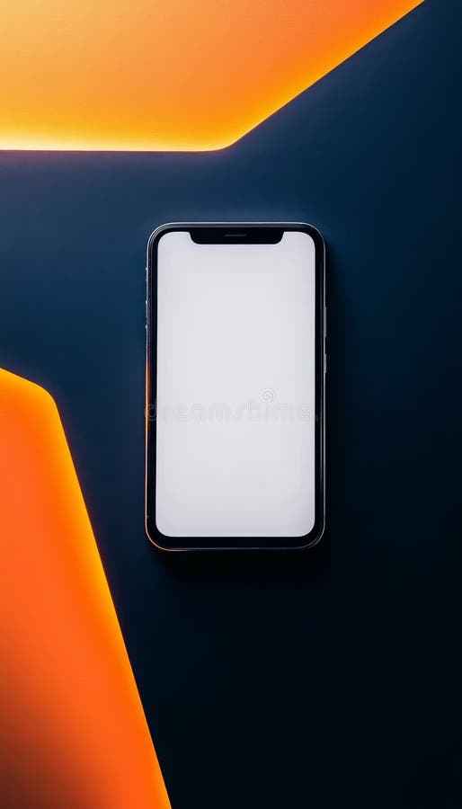 Modern Smartphone Display with White Screen on Dark Blue and Orange ...