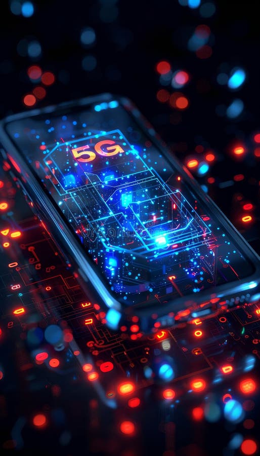 Modern Smartphone Displaying 5G Technology on a Digital Circuit ...