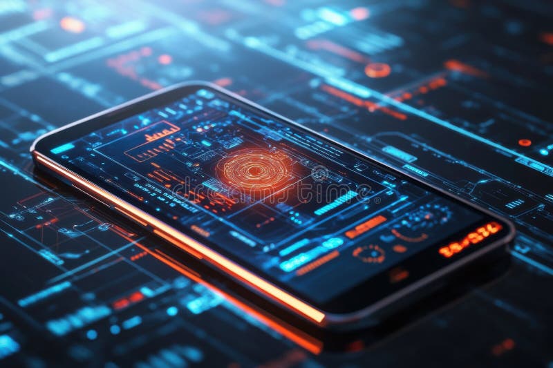 Modern Smartphone Displaying High-tech Interface in a Dark, Digital ...