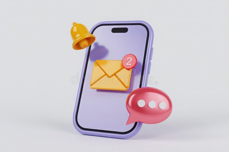 Modern Smartphone Displaying Notification Icons for Bell, Message, and ...