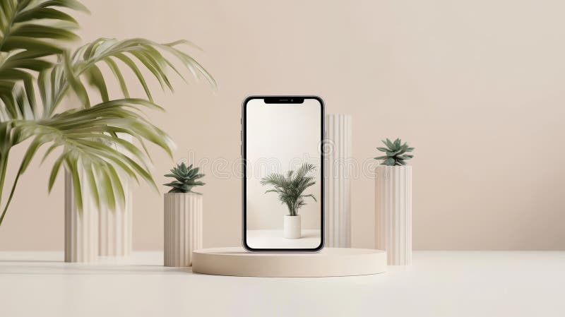 A Modern Smartphone Displaying a Plant Against a Minimalistic Backdrop ...